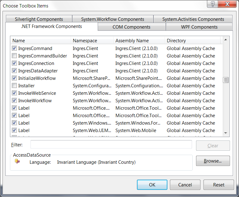 Actian Ingres 12.0 | Integration with Visual Studio